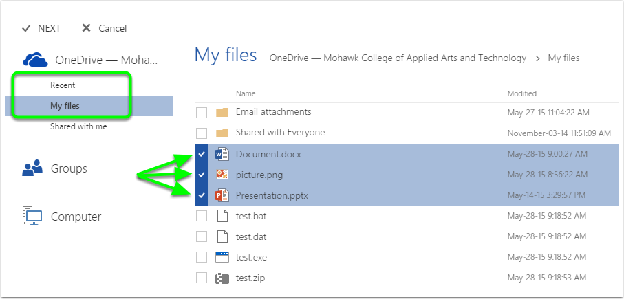 Attach Files or Pictures from OneDrive to an Outlook Email | Mohawk College